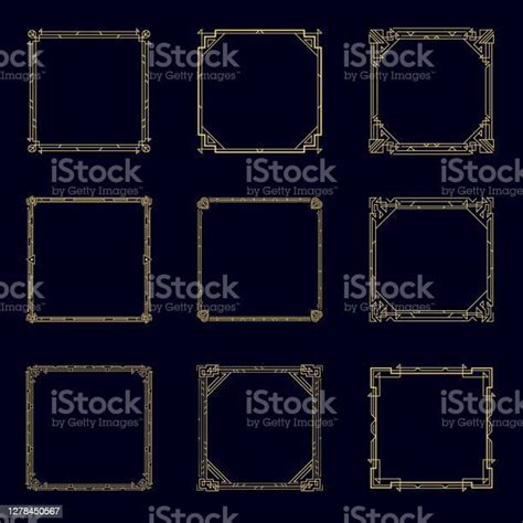 아르 데코 수평 골드 프레임 및 테두리 세트 트렌디 한 개츠비 디자인 요소 복고풍 아르 데코 스타일 격리 벡터 광란의 20년대에 대한 스톡 벡터 아트 및 기타 이미지