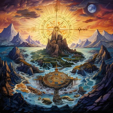 Premium Ai Image Map And Compass Merge Into Fantastical Landscape