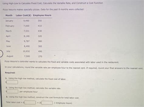 Solved Using High Low To Calculate Fixed Cost Calculate The