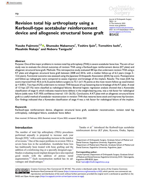 Pdf Revision Total Hip Arthroplasty Using A Kerboull Type Acetabular Reinforcement Device And