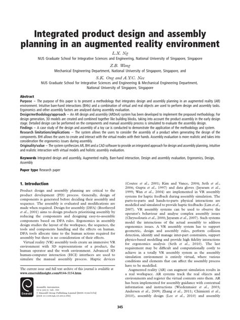 Integrated Product Design And Assembly Planning In An Augmented Reality Environment Pdf