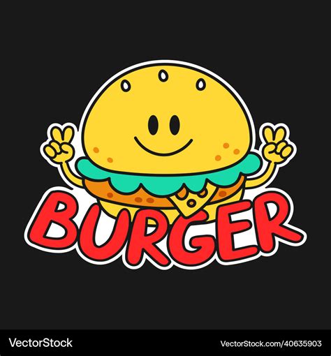 Cute Funny Happy Burger Show Peace Gesture Logo Royalty Free Vector