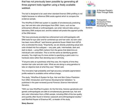 Forensics New Tool Predicts Eye Hair And Skin Color From A Dna Sample