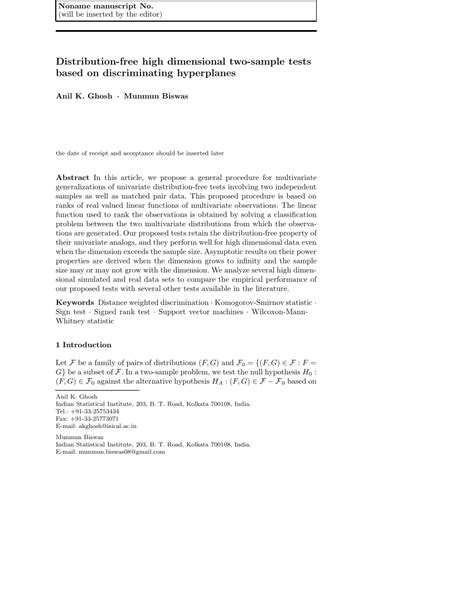 Pdf Distribution Free High Dimensional Two Sample Tests Based On