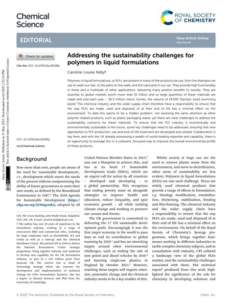 Pdf Addressing The Sustainability Challenges For Polymers In Liquid Formulations