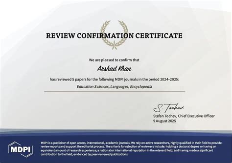 A Review Certificate From Mdpi Arshad Khan