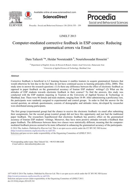 Pdf Computer Mediated Corrective Feedback In Esp Courses Reducing Grammatical Errors Via Email
