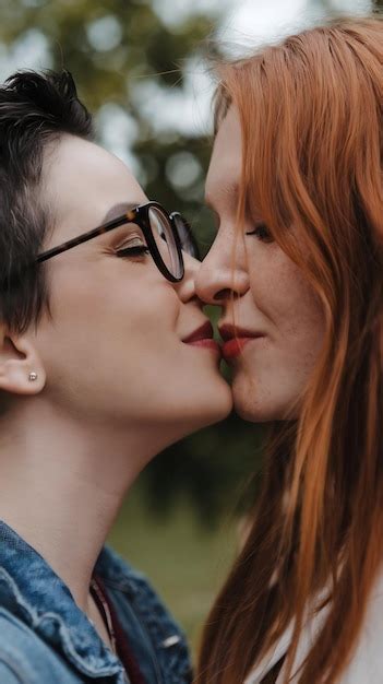 Woman Kiss Closeup Lesbian Couple Kiss Lips Lgbt Concept Premium Ai