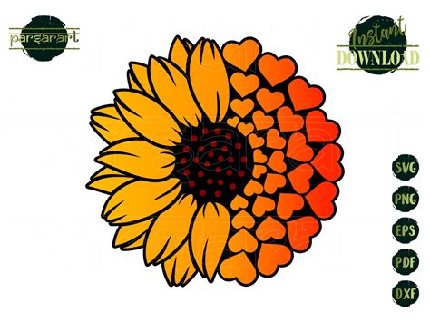 Sunflower Heart Svg Layered Floral Svg Sunflower Clipart Etsy