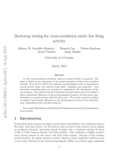 pdf bootstrap testing for cross correlation under low firing activity