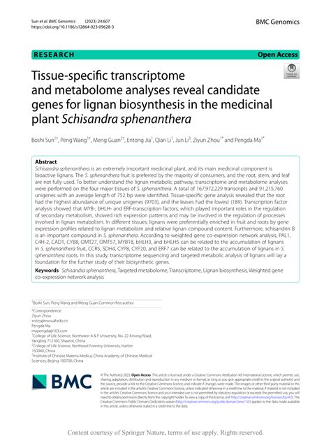 Pdf Tissue Specific Transcriptome And Metabolome Analyses Reveal
