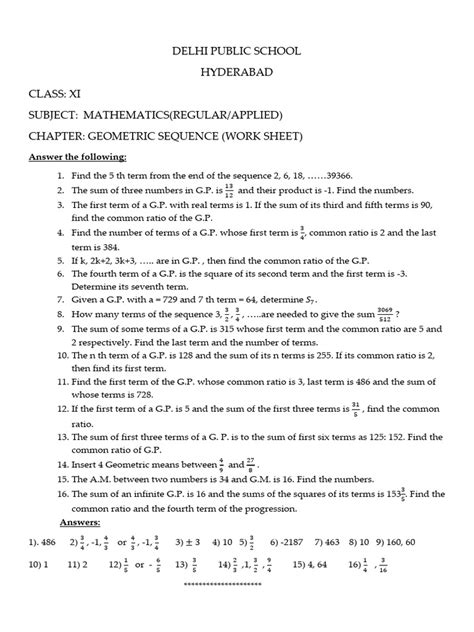G P Classxi W S Pdf Numbers Mathematics
