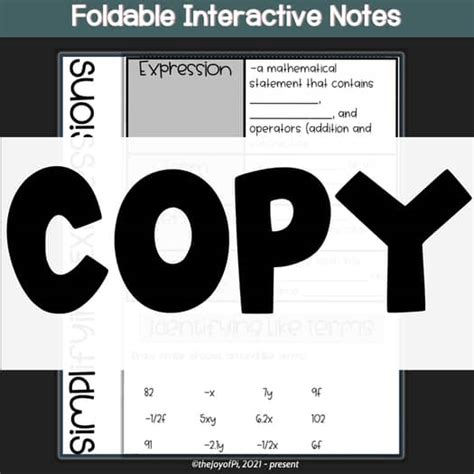 Simplifying Expressions Notebook Notes By The Joy Of Pi Tpt