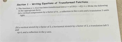 Solved Section 1 Writing Equations Of Transformed Functions 1 The