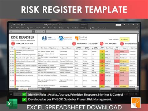 Risk Register Excel Template Pmbok Guide Risk Management Instant