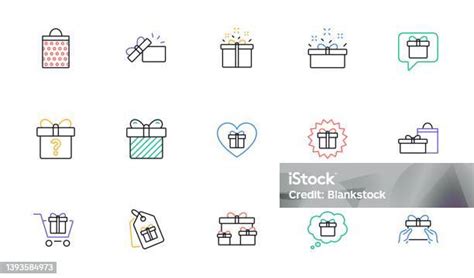 기프트 라인 아이콘입니다 선물 특별 제안 및 판매 선형 아이콘 집합입니다 벡터 놀라움에 대한 스톡 벡터 아트 및 기타 이미지 놀라움 벡터 상징 Istock