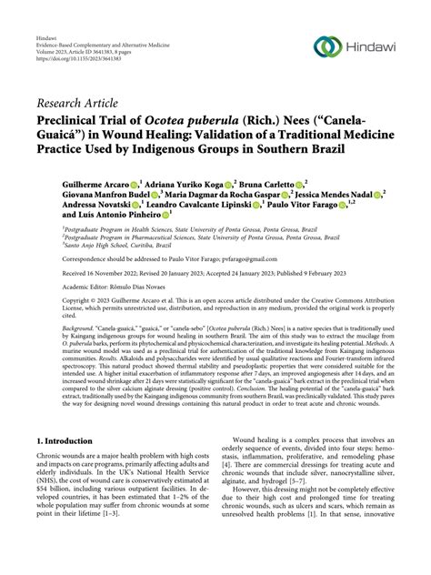 Pdf Preclinical Trial Of Ocotea Puberula Rich Nees “canela Guaicá