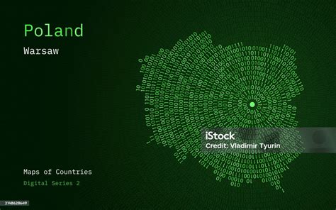 A Map Of Poland Depicted In Zeros And Ones In The Form Of A Circle The Capital Warsaw Is Shown
