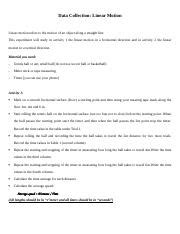Experiment On Linear Motion Data Collection Course Hero