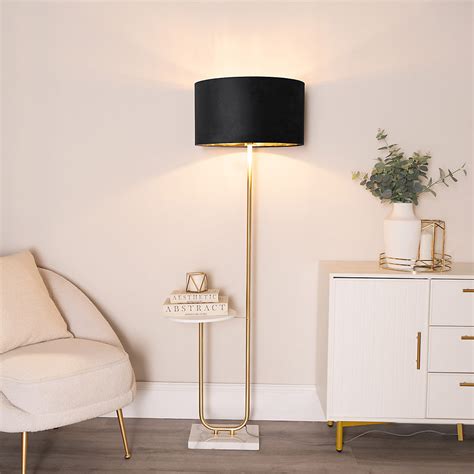 Valuelights Tavel Gold Floor Lamp With Table And Black Velvet With Gold