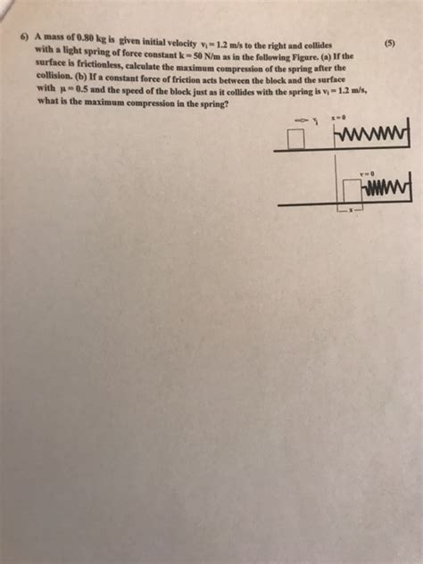 Solved 6 A Mass Of 0 80 Kg Is Given Initial Velocity V 1 2