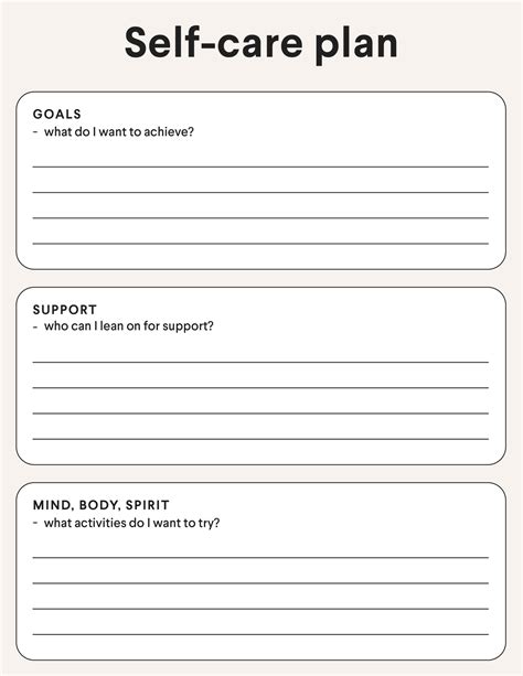 Printable Self Care Plan Worksheet
