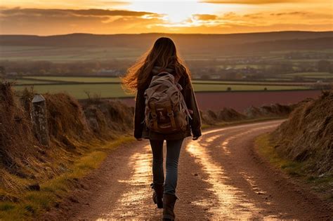 Premium Photo Girl Tourist With Backpack Travels