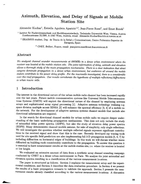 Pdf Azimuth Elevation And Delay Of Signals At Mobile Station Site