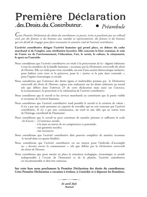 Declaration Droits Contributeur Download Free Pdf Droits De Lhomme