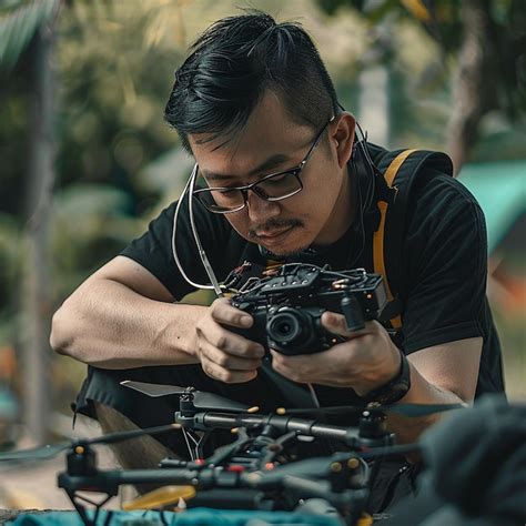 Photographer Assembling Drone Camera Premium Ai Generated Image