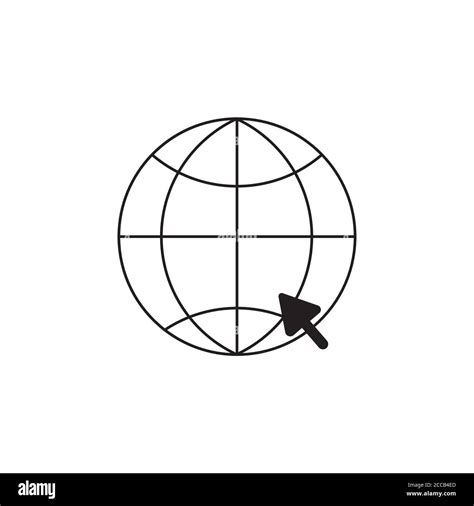 Globe With Arrow Icon Vector Go To Web Symbol World Planet With Cursor Sign In Outline Style