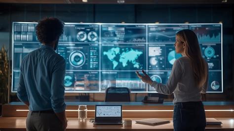 Premium Photo Professionals Analyzing Global Data On Large Screen