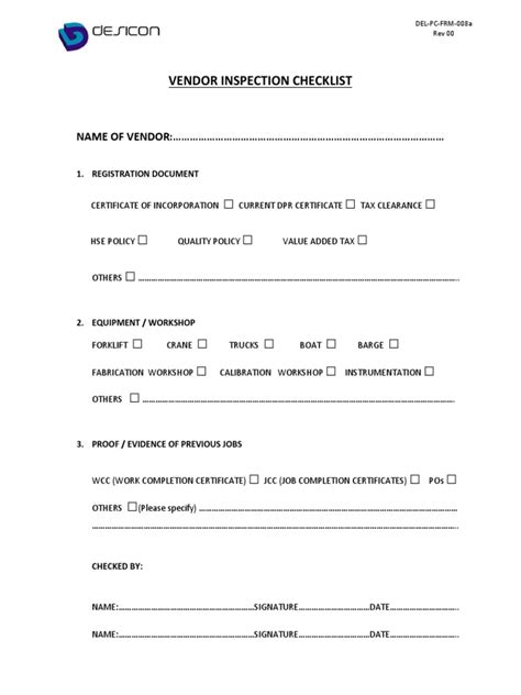 Vendor Inspection Checklistpdf