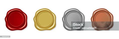 빨간색과 금색 왁스 씰 스탬프 실버 또는 플래티넘 인증서 씰 사실적인 왁스 메달리온 시그니처 스탬프 밀봉 된 문자 라벨 벡터