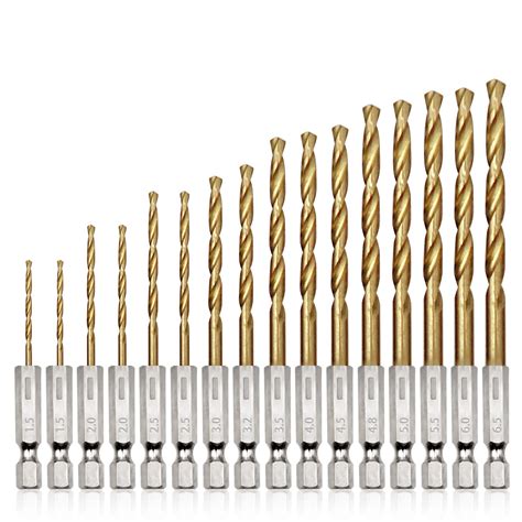 16 Piece Titanium Drill Bit Set Titanium Drill Hex Shank Keyless Drill Bits 1 5 6 5 Mm High