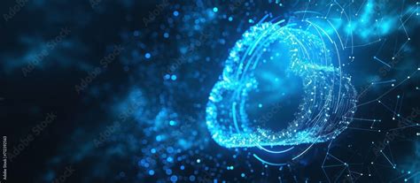 Blue Digital Cloud Computing Logo With Particle Ring Circle Futuristic Abstract Background