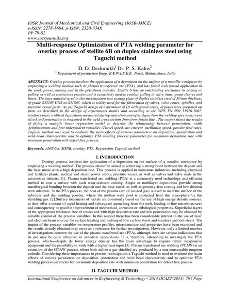 Multi Response Optimization Of Pta Welding Parameter For Overlay