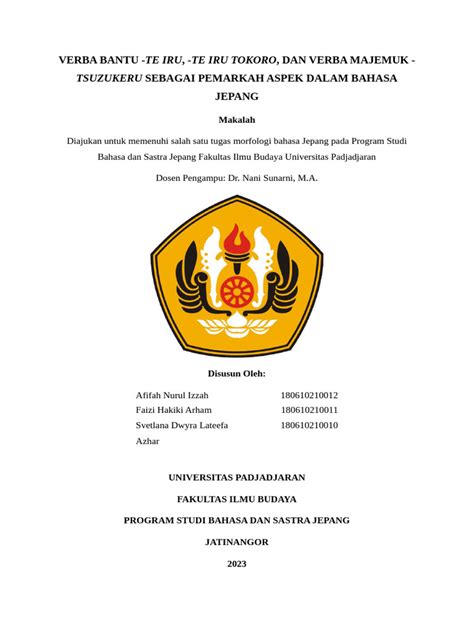 Morfologi Verba Bantu Te Iru Te Iru Tokoro Dan Verba Majemuk Tsuzukeru Sebagai Pemarkah