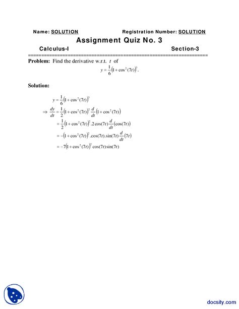 Derivatives 3 Calculus Assignment Docsity