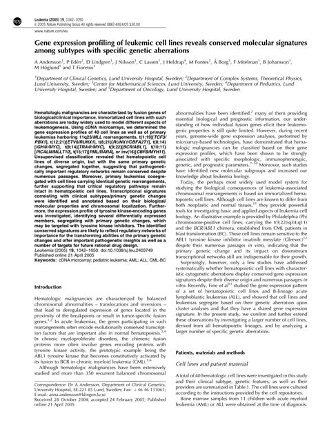 pdf gene expression profiling of leukemic cell lines reveals