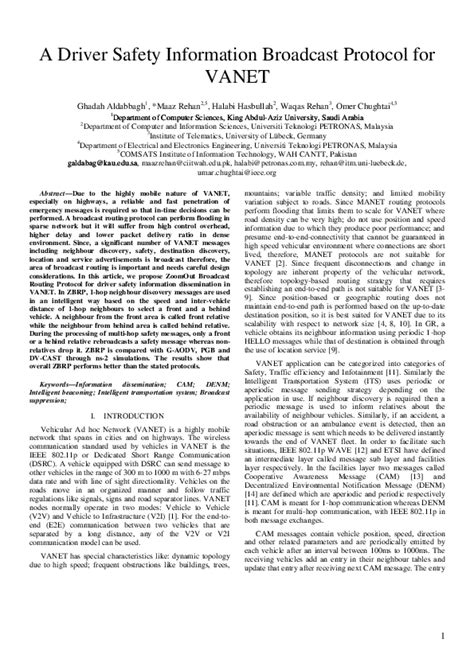 Pdf A Driver Safety Information Broadcast Protocol For Vanet