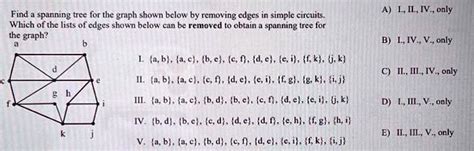 Solved Text Find A Spanning Tree For The Graph Shown Below By