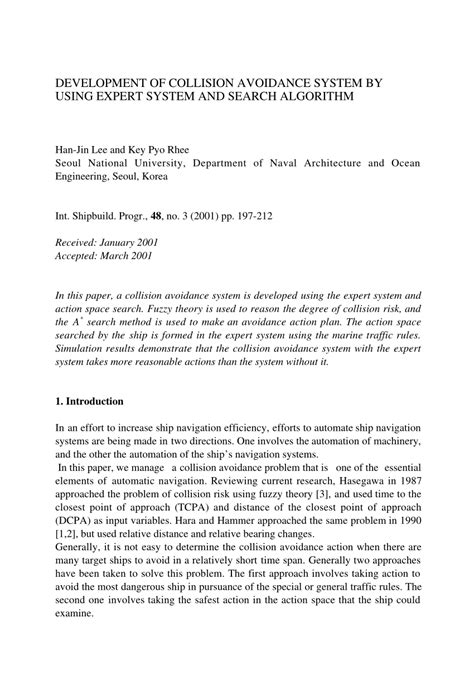 pdf development of collision avoidance system by using expert system