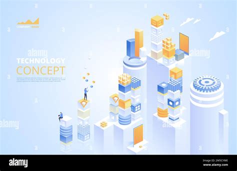 Technology Isometric Concept Cryptocurrency And Blockchain Abstract