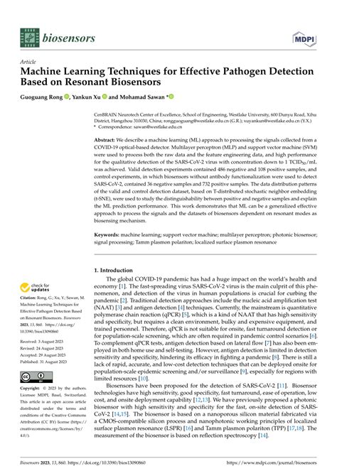 Pdf Machine Learning Techniques For Effective Pathogen Detection Based On Resonant Biosensors