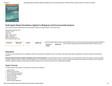 Pdf Multi Agent Based Simulations Applied To Biological And Environmental Systems