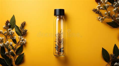 Botanical Water Glass Bottle Ai Generated Flask Mockup Stock Image Image Of Realistic