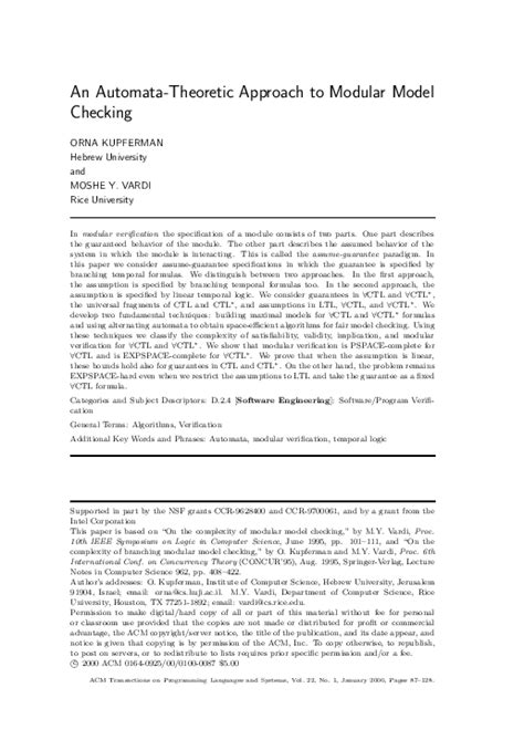 Pdf An Automata Theoretic Approach To Modular Model Checking