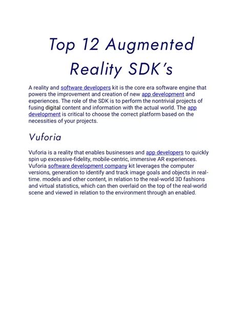 Ppt Top 12 Augmented Reality Sdks Powerpoint Presentation Free