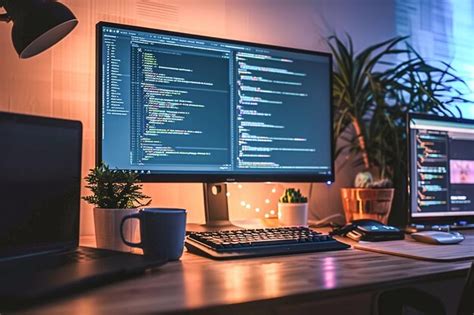premium photo coding app development on monitor techrelated activities